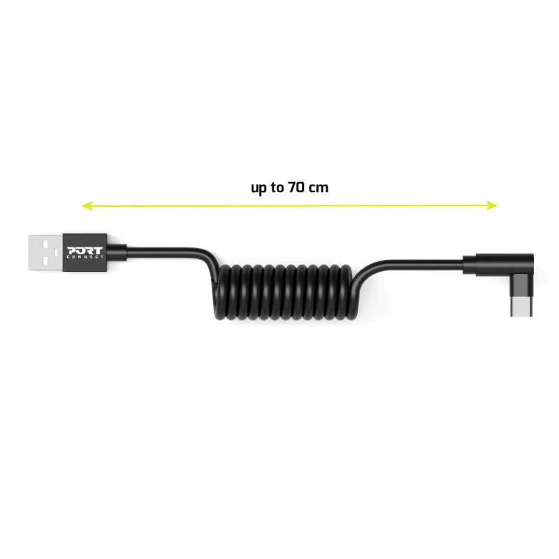 10 USB-C 90° spring spiral cable - USB-A