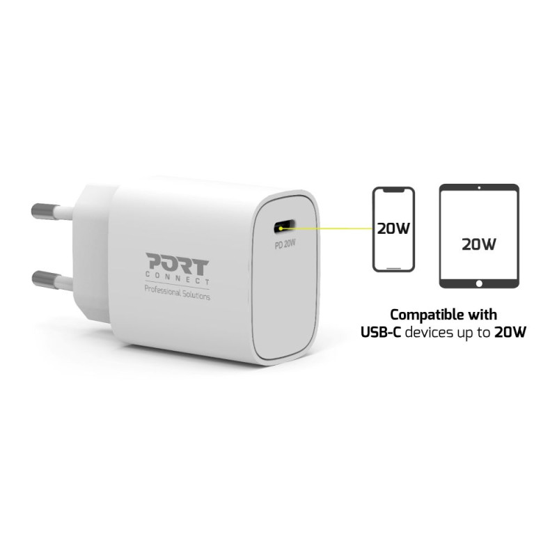 Chargeur mural USB-C 20W Power Delivery™ – Compact & rapide | PORT Connect